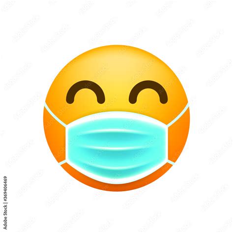 Cute Happy Emoticon With Face Mask On White Background Isolated Vector
