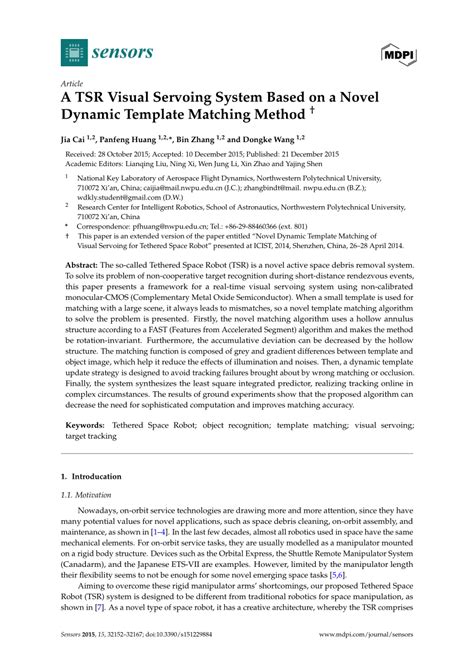 Pdf A Tsr Visual Servoing System Based On A Novel Dynamic Template Matching Method