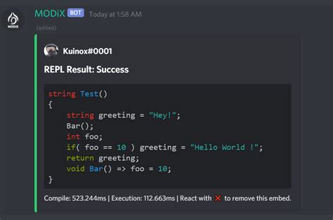 eval removes indentation when displaying code in the result embed · issue 859 · discord csharp