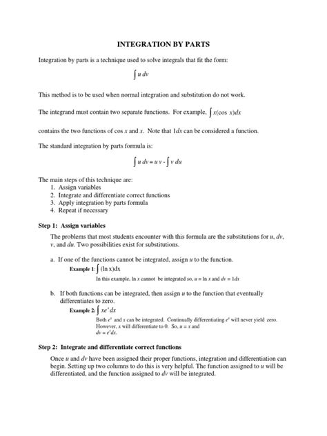 Integration By Parts Examples Pdf Functions And Mappings