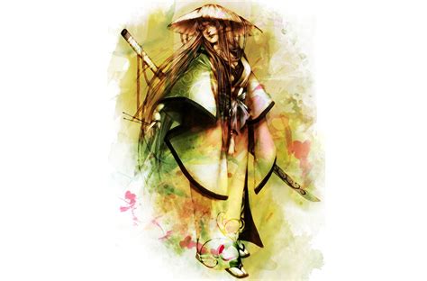 Японская девушка самурай обои для рабочего стола картинки фото