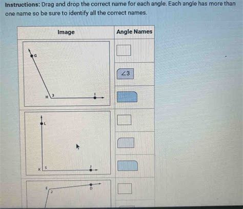 solved instructions drag and drop the correct name for each angle