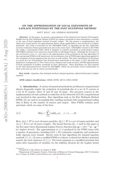 On The Approximation Of Local Expansions Of Laplace Potentials By The Fast Multipole Method Deepai