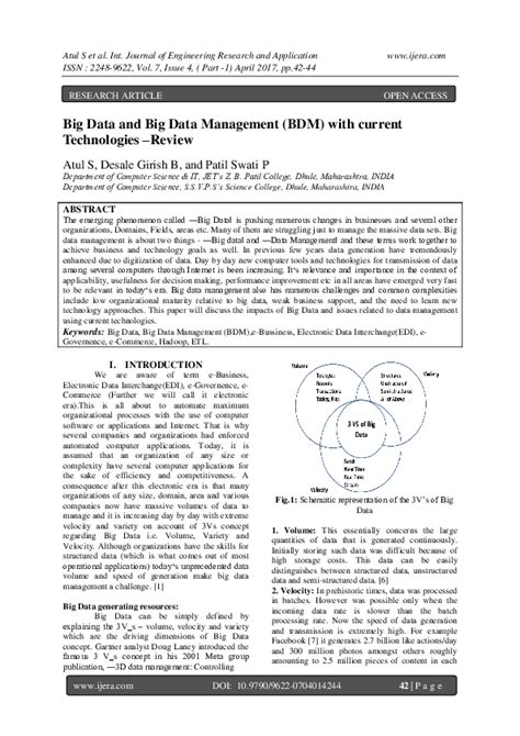 Pdf Big Data And Big Data Management Bdm With Current Technologies