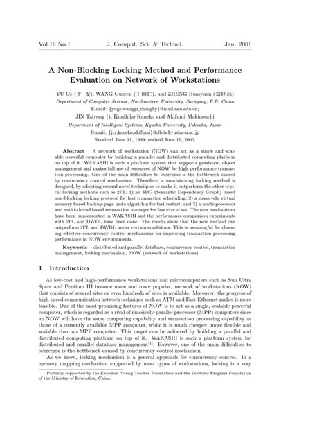 Pdf A Non Blocking Locking Method And Performance Evaluation On Network Of Workstations