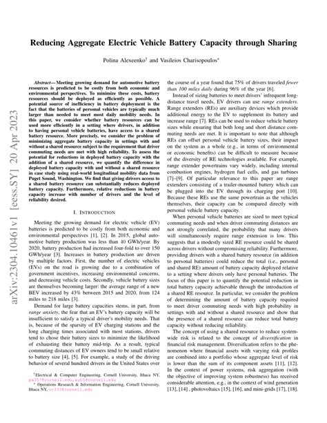 Pdf Reducing Aggregate Electric Vehicle Battery Capacity Through Sharing