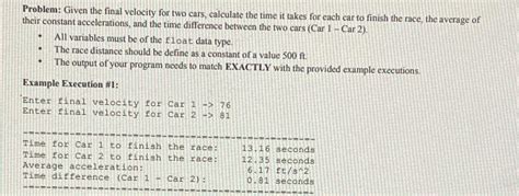 Problem Given The Final Velocity For Two Cars Chegg Com