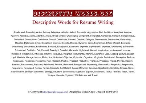 Resume Adjectives Resume