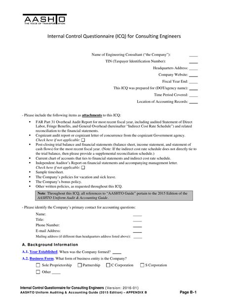 Delaware Internal Control Questionnaire Icq For Consulting Engineers