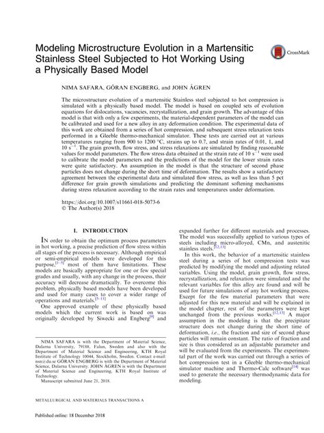 Pdf Modeling Microstructure Evolution In A Martensitic Stainless