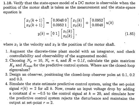 Solved Verify That The State Space Model Of A DC Motor Chegg