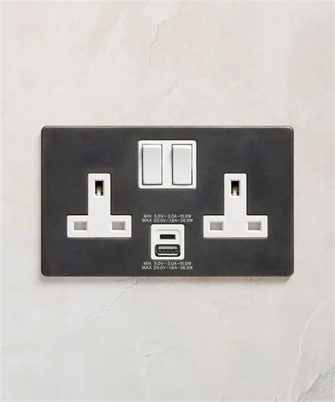 Blackened Steel Double Socket With Usb And Usb C Dowsing And Reynolds