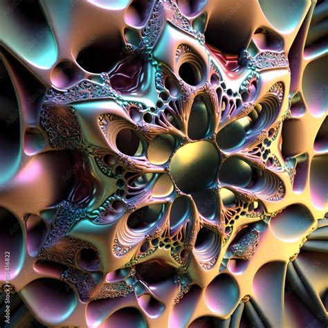 Ultra Detailed Rendering Of Metallic Refractive Reflective Fractal 3d Structures Inspired By