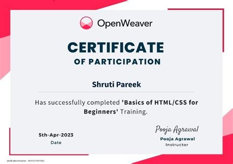 Successfully Completed Html And Css Course Shruti Pareek