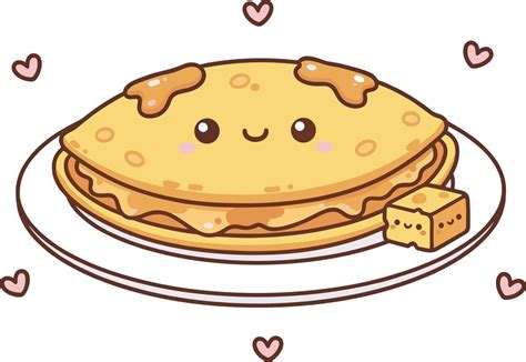Cute Cartoon Style Crepe With Cheese Character On Plate Illustration