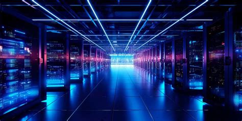 Featuring The Interior Of A High Tech Data Center With Rows Of Servers