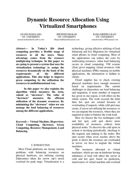Dynamic Resource Allocation Using Virtualized Smartphones Pdf Virtualization Cloud Computing