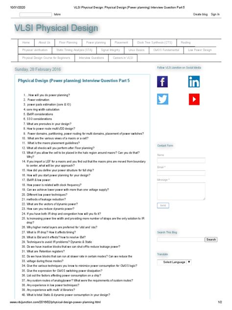 Vlsi Physical Design Physical Design Power Planning Interview