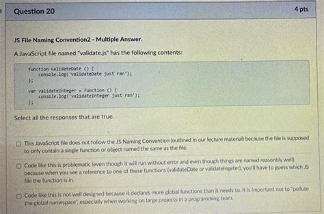 Solved Question Pts JS File Naming Convention Chegg