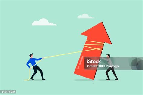 비즈니스 성장을 개선하기 위한 협력 비즈니스 성장을 위한 팀워크 노력 비즈니스 팀원이 화살을 당기고 밀어 올리기 집어들기에 대한 스톡 벡터 아트 및 기타 이미지 Istock