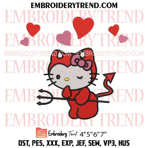Hello Kitty Devil Valentine Embroidery Design Cute Kitty Machine