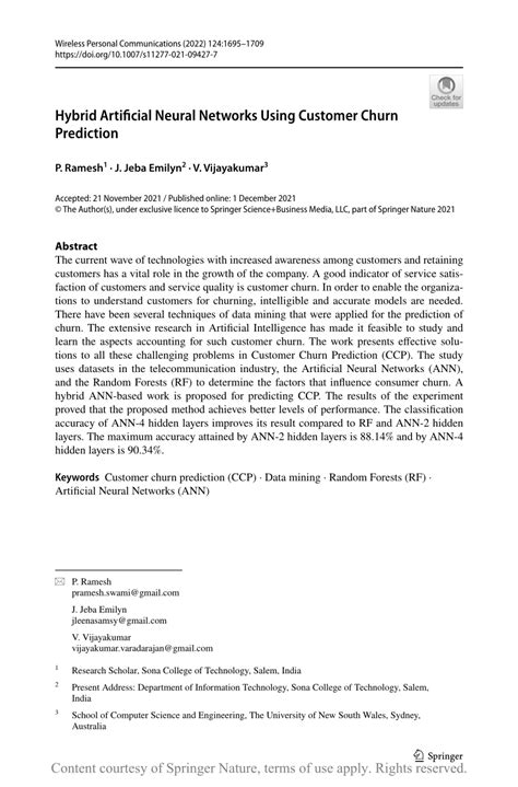 hybrid artificial neural networks using customer churn prediction