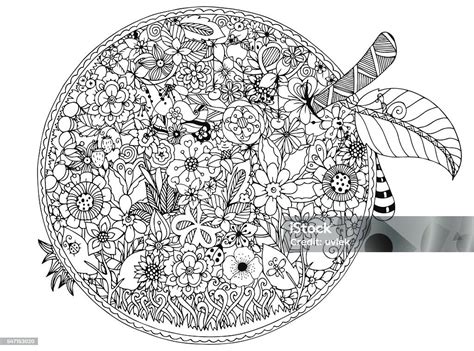 벡터 일러스트레이션 사과 꽃 낙서 드로잉 색칠 공부 금지 과일에 대한 스톡 벡터 아트 및 기타 이미지 과일 구도 낙서 드로잉 Istock