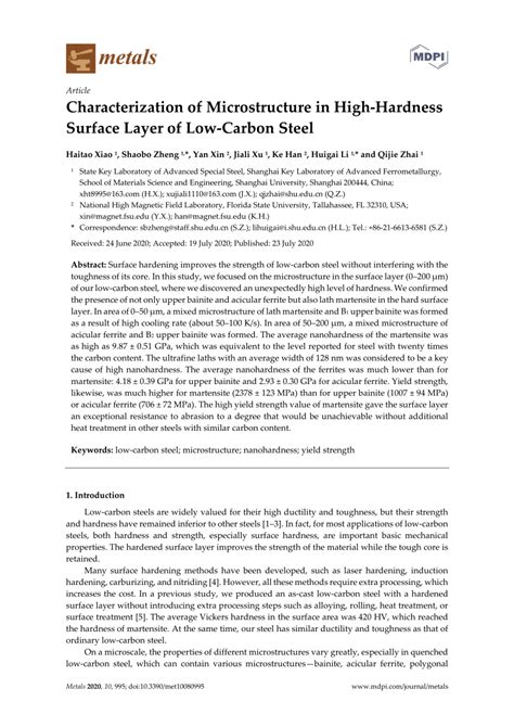 Pdf Characterization Of Microstructure In High Hardness Surface Layer Of Low Carbon Steel