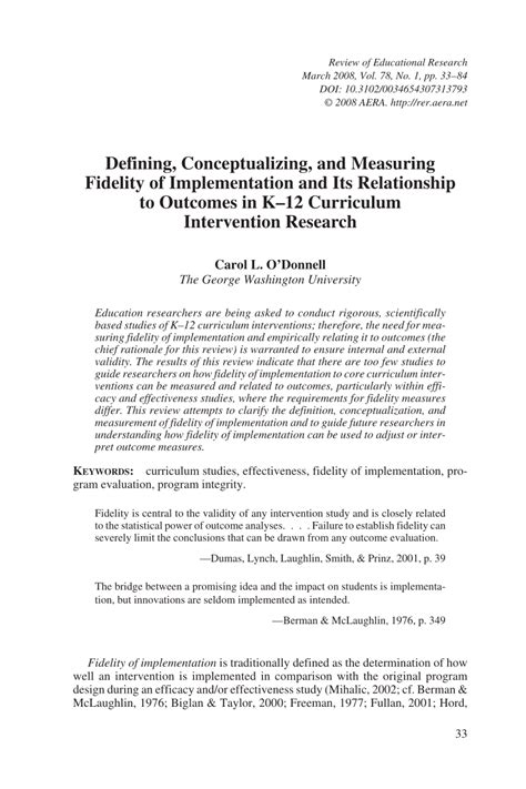 Pdf Defining Conceptualizing And Measuring Fidelity Of Implementation And Its Relationship