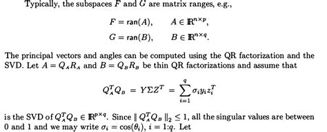 Linear Algebra Canonical Angle Between Two Subspaces Mathematics