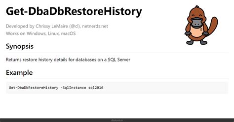 Dbatools Docs Get DbaDbRestoreHistory