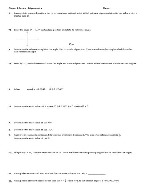 Chapter 2 Review Revised Pdf Trigonometry Euclidean Geometry