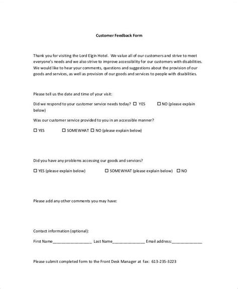 Free 8 Sample Customer Feedback Forms In Ms Word Pdf Customer