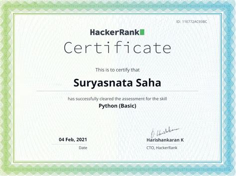 Suryasnata Saha On Linkedin Skillcertification Pythonbasics Hackerrank