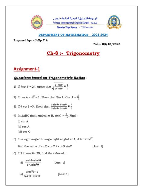 Assignment 1 Trigonometry Pdf Trigonometry Complex Analysis
