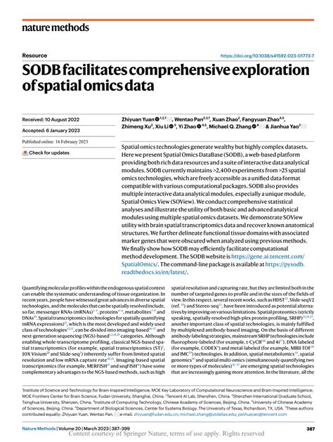 Sodb Facilitates Comprehensive Exploration Of Spatial Omics Data