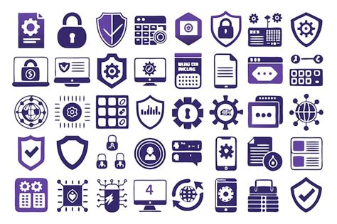 A Set Of 36 Purple Icons Depicting Various Aspects Of Cybersecurity Data Protection And