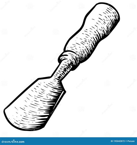 Half Round Chisel In Woodcut Drawing Style Stock Vector Illustration Of Wood Object 195042872