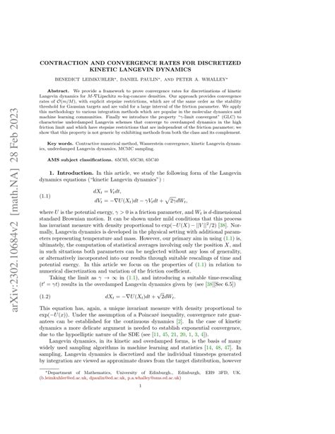 Pdf Contraction And Convergence Rates For Discretized Kinetic Langevin Dynamics