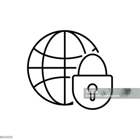 지구 지구와 잠금 웹 사이트 아이콘입니다 차단 라인 흰색 차단 라인 배경에 격리된 검은색 픽토그램 Eps 10 0명에 대한 스톡 벡터 아트 및 기타 이미지 Istock