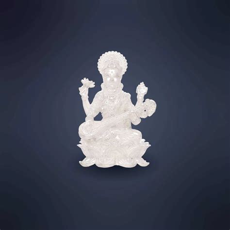 Specially Crafted And Detailed Silver Saraswathi Devi Idol