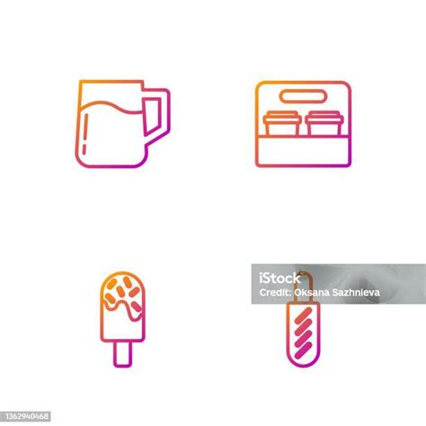 세트 라인 핫도그 샌드위치 아이스크림 나무 맥주 잔과 커피 컵 갈 수 있습니다 그라데이션 색상 아이콘입니다 벡터 0명에 대한 스톡 벡터 아트 및 기타 이미지 Istock