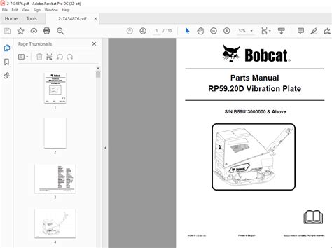 Bobcat RP59 20D Vibration Plate Parts Manual 7434876 PDF
