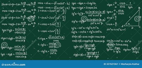 Mathematics Formulas Set Hand Drawn Math Trigonometry Formulas School Green Board With Sketch