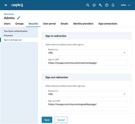 redirecting to custom urls after sign in and sign out caspio online help