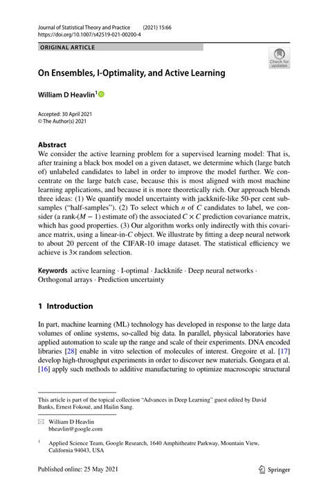 Pdf On Ensembles I Optimality And Active Learning