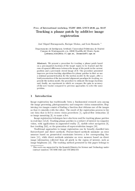Pdf Tracking A Planar Patch By Additive Image Registration