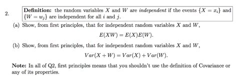 Solved Definition The Random Variables X And W Are Chegg
