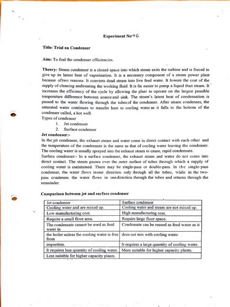 Condenser Efficiency Experiment Sgt Pdf Steam Water