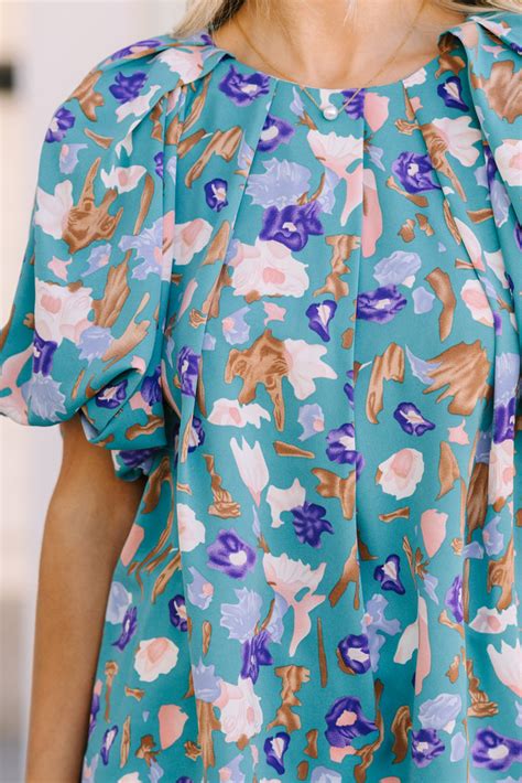 How It Feels Teal Blue Floral Blouse Shop The Mint
